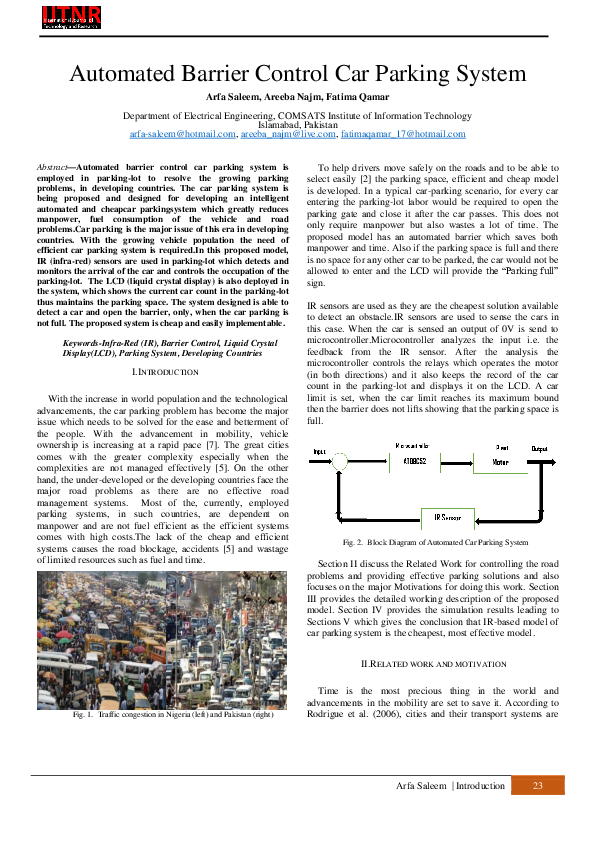 (PDF) Arfa Saleem | Introduction 23 Automated Barrier Control Car ...