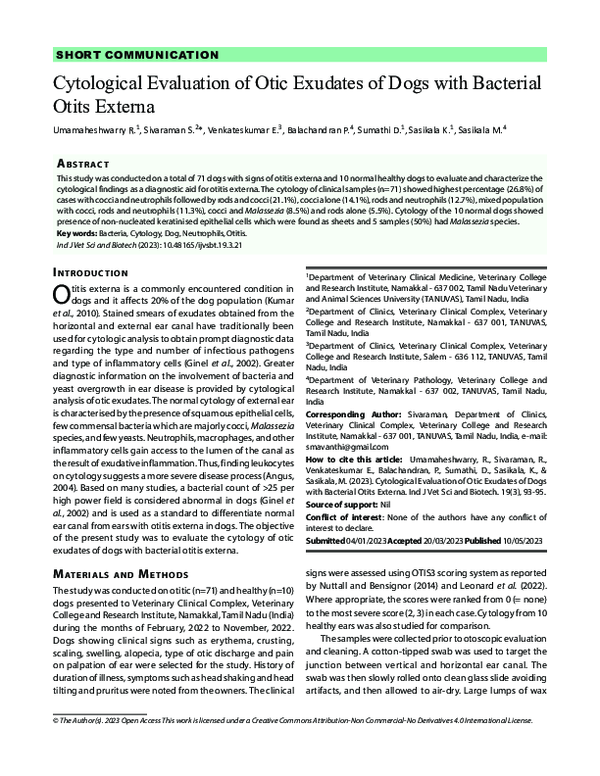 (PDF) Cytological Evaluation of Otic Exudates of Dogs with Bacterial ...