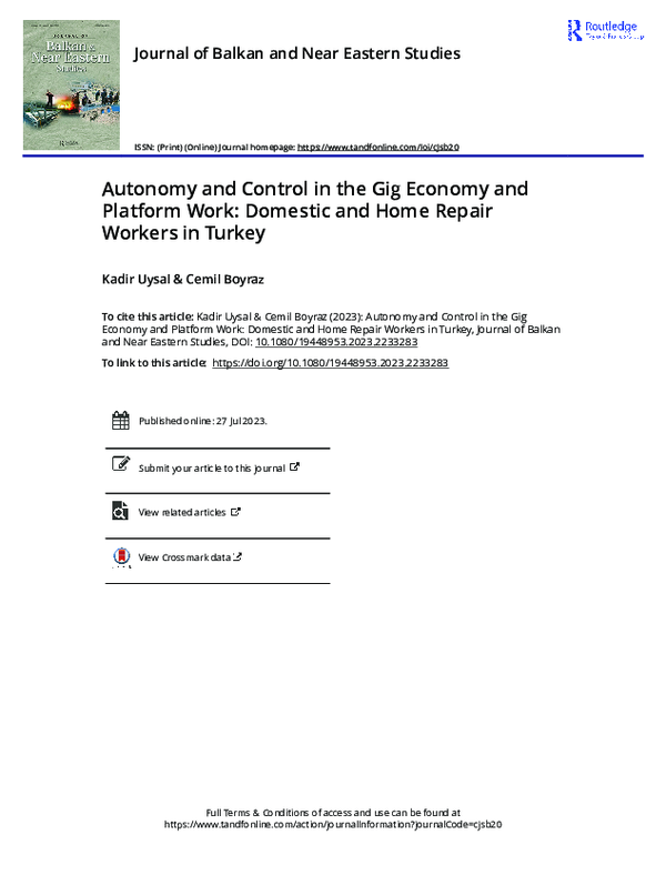 (PDF) Autonomy and Control in the Gig Economy and Platform Work ...