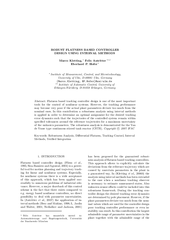 (PDF) Robust Flatness Based Controller Design Using Interval Methods