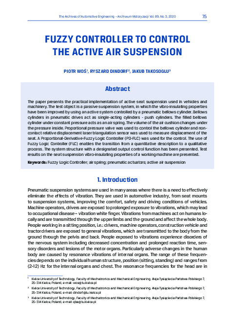(PDF) Fuzzy logic controller to control the active air suspension