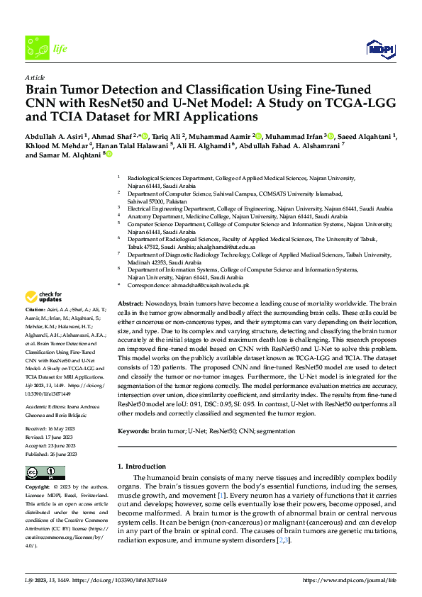 (PDF) Brain Tumor Detection and Classification Using Fine-Tuned CNN with ResNet50 and U-Net ...