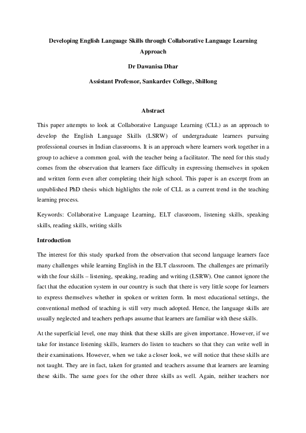 (PDF) Developing English Language Skills through Collaborative Language Learning Approach