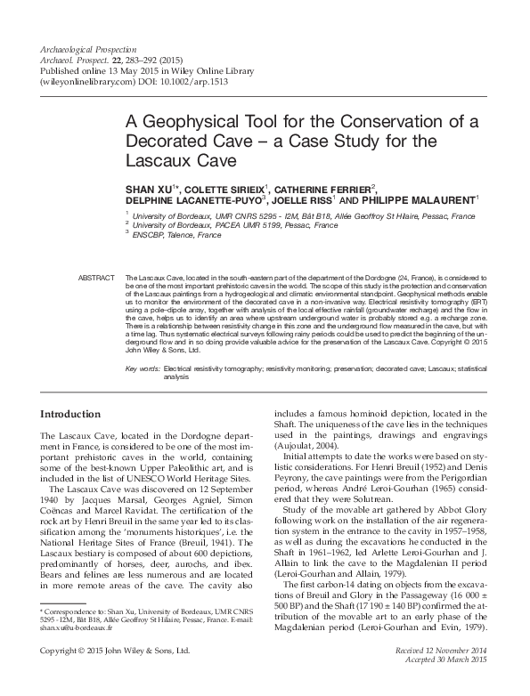 (PDF) A Geophysical Tool for the Conservation of a Decorated Cave - a Case Study for the Lascaux ...
