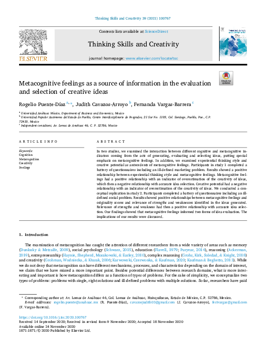 (PDF) Metacognitive feelings as a source of information in the evaluation and selection of ...