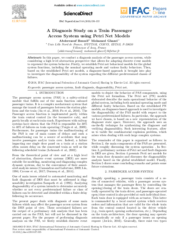 (PDF) A Diagnosis Study on a Train Passenger Access System using Petri Net Models