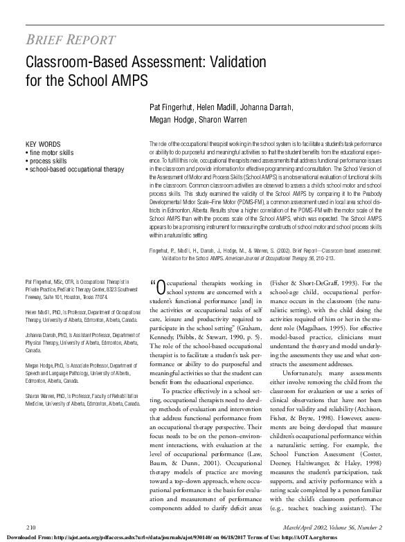 (PDF) Classroom-Based Assessment: Validation for the School AMPS