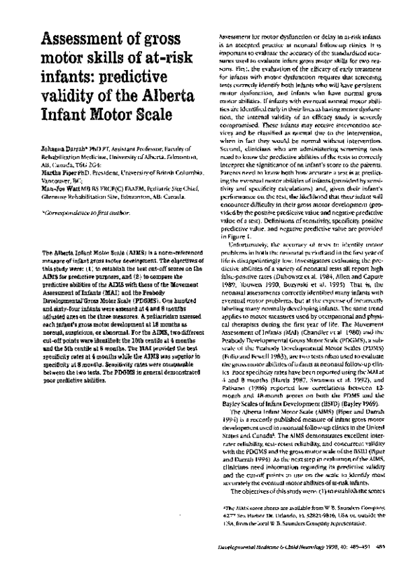 (PDF) Assessment of gross motor skills of at-risk infants: predictive ...