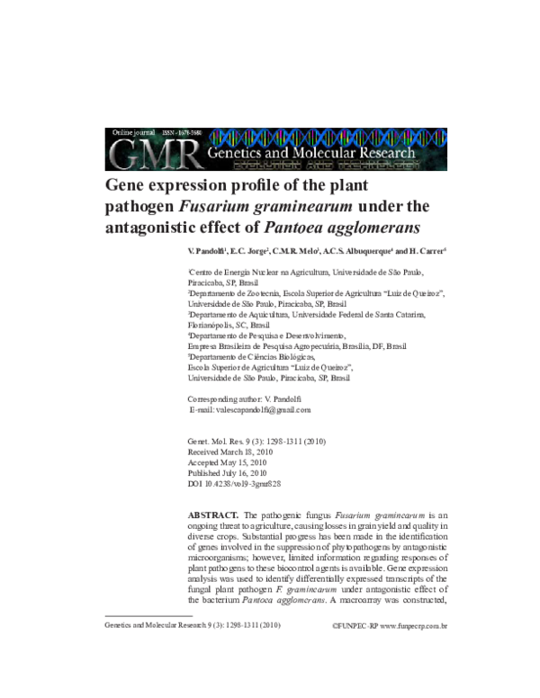 (PDF) Gene expression profile of the plant pathogen Fusarium ...