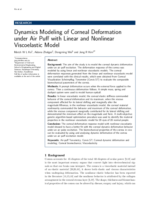 Pdf Dynamics Modeling Of Corneal Deformation Under Air Puff With