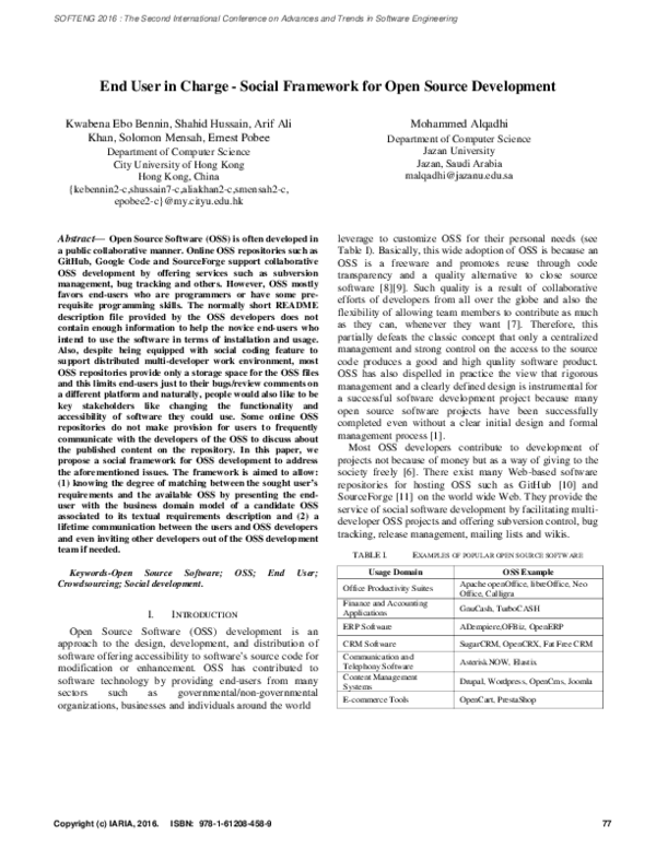 (PDF) End User in Charge - Social Framework for Open Source Development