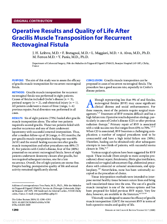 (PDF) Operative Results and Quality of Life After Gracilis Muscle ...