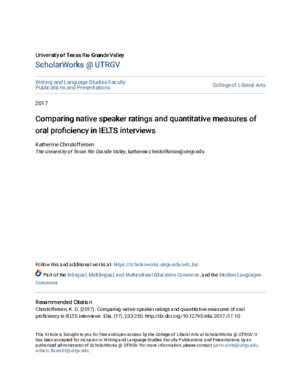 (PDF) Comparing native speaker ratings and quantitative measures of ...