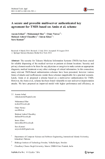 (PDF) Improved Multi-Server Key Agreement for TMIS