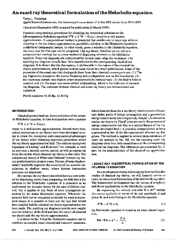 (PDF) An exact ray theoretical formulation of the Helmholtz equation