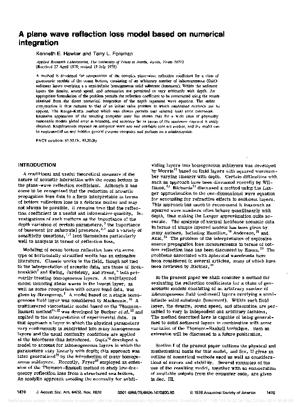 (PDF) A plane wave reflection loss model based on numerical integration