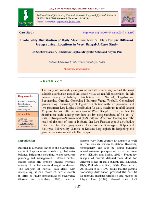(PDF) Probability Distribution of Daily Maximum Rainfall Data for Six ...