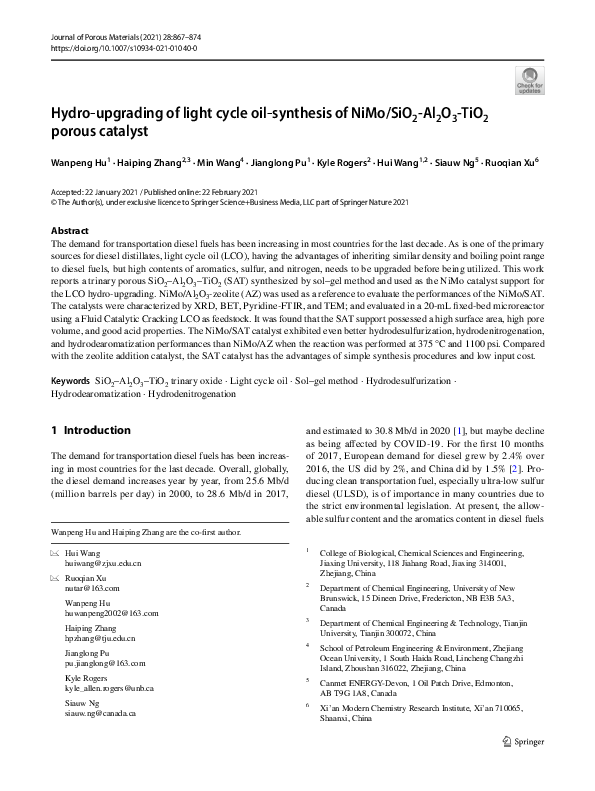 Pdf Hydro‐upgrading Of Light Cycle Oil‐synthesis Of Nimo Sio2 Al2o3