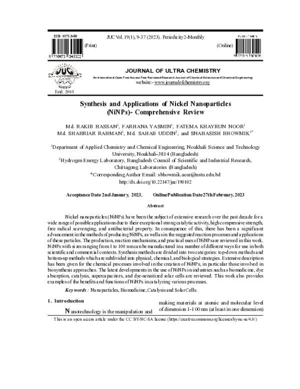 (PDF) Synthesis and Applications of Nickel Nanoparticles (NiNPs ...