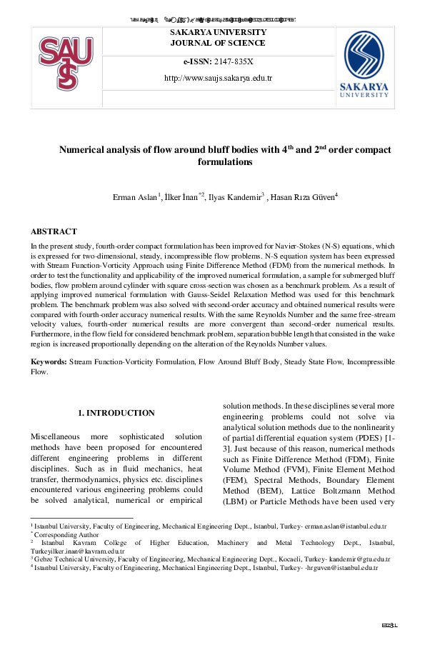(PDF) Numerical Analysis of Flow Around Bluff Bodies with 4th and 2nd ...