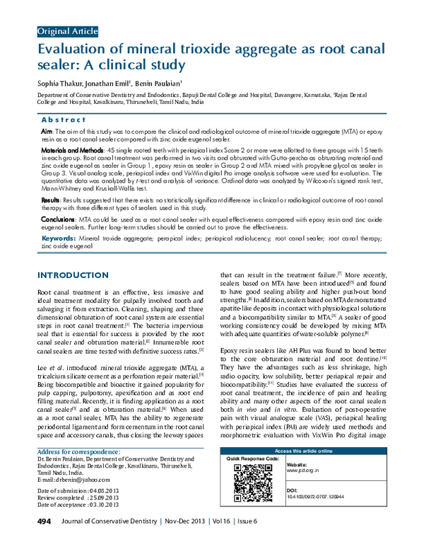 (PDF) Evaluation of mineral trioxide aggregate as root canal sealer: A ...