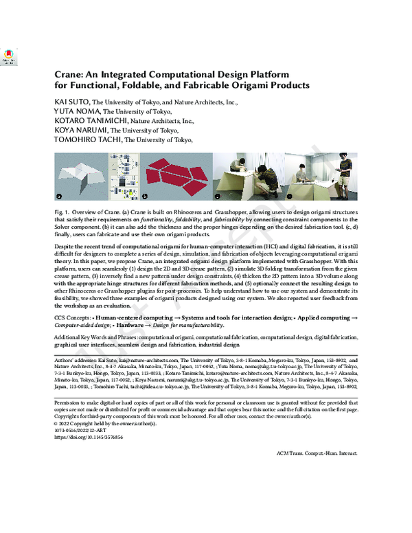 (PDF) Crane: An Integrated Computational Design Platformfor Functional, Foldable, and Fabricable ...
