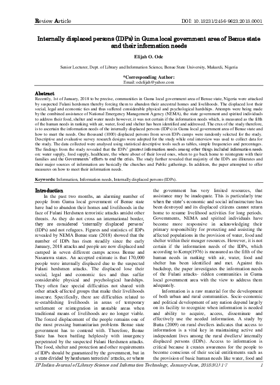 (PDF) Internally displaced persons (IDPs) in Guma local government area ...