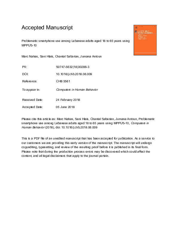 (PDF) Problematic smartphone use among Lebanese adults aged 18–65 years ...