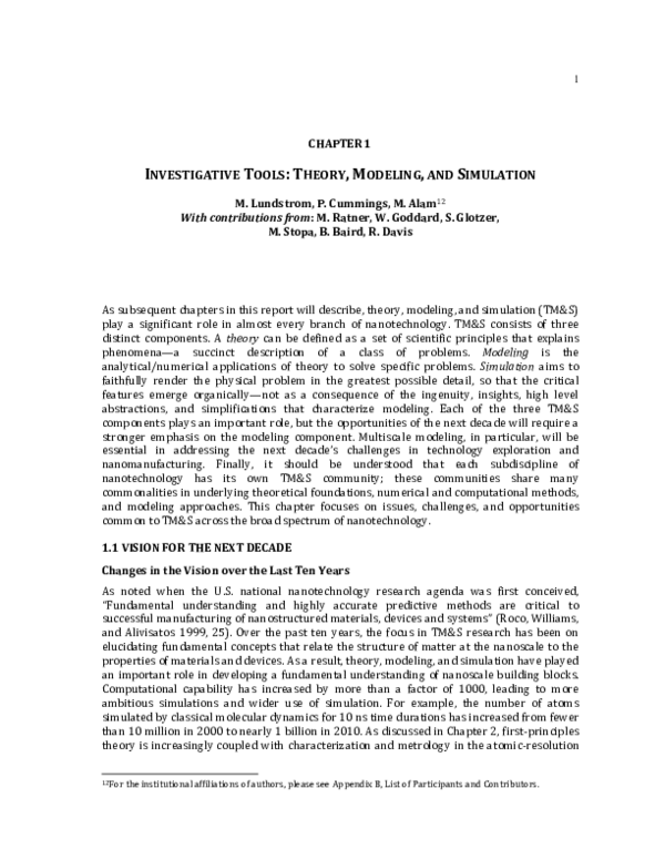 (PDF) Modeling and Simulation in Nanotechnology
