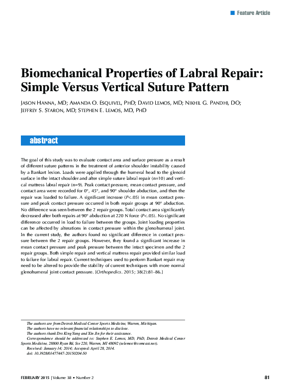 (PDF) Biomechanical properties of labral repair: simple versus vertical ...