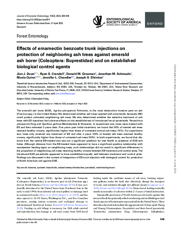 (PDF) Effects of emamectin benzoate trunk injections on protection of neighboring ash trees ...
