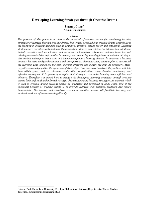 (PDF) Developing Learning Strategies through Creative Drama