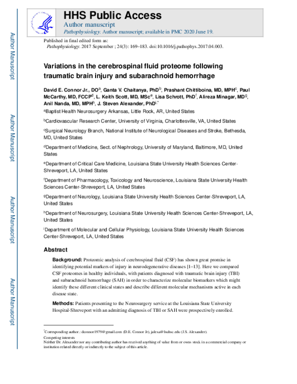 (PDF) Variations in the cerebrospinal fluid proteome following ...