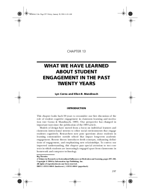 (PDF) What we have learned about student engagement in the past twenty years