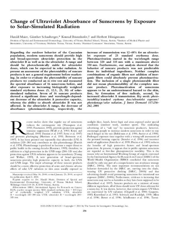 (PDF) Change of Ultraviolet Absorbance of Sunscreens by Exposure to Solar-Simulated Radiation