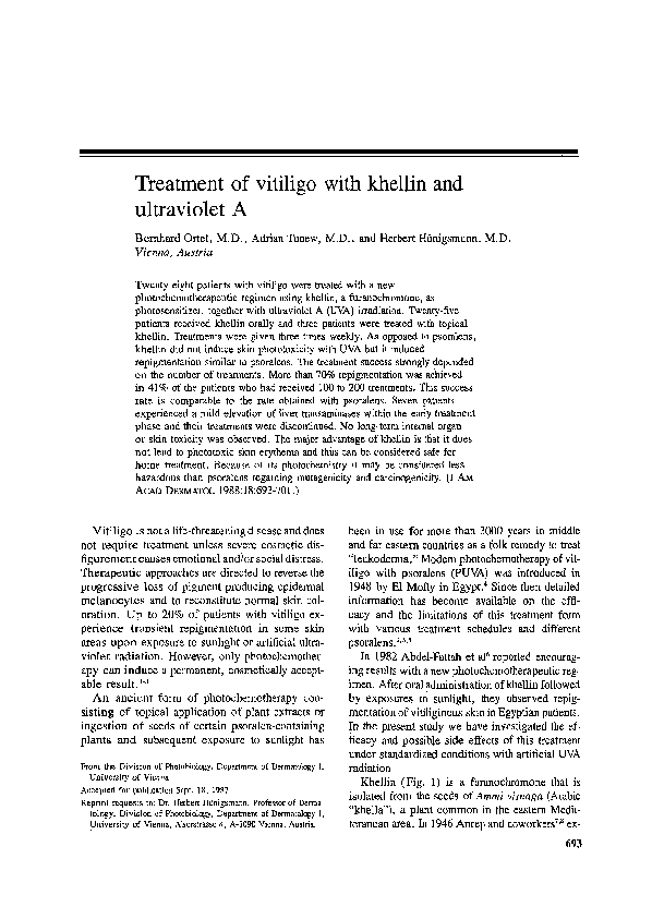 (PDF) Treatment of vitiligo with khellin and ultraviolet A