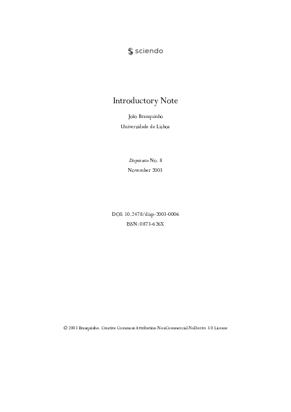 (PDF) Introductory note