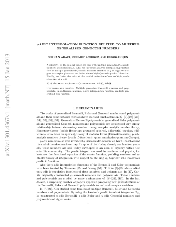 (PDF) p-adic interpolation function related to multiple generalized Genocchi numbers