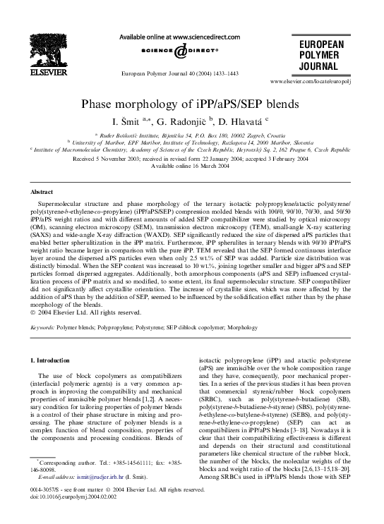(PDF) Phase morphology of iPP/aPS/SEP blends | Grega Radonjič ...
