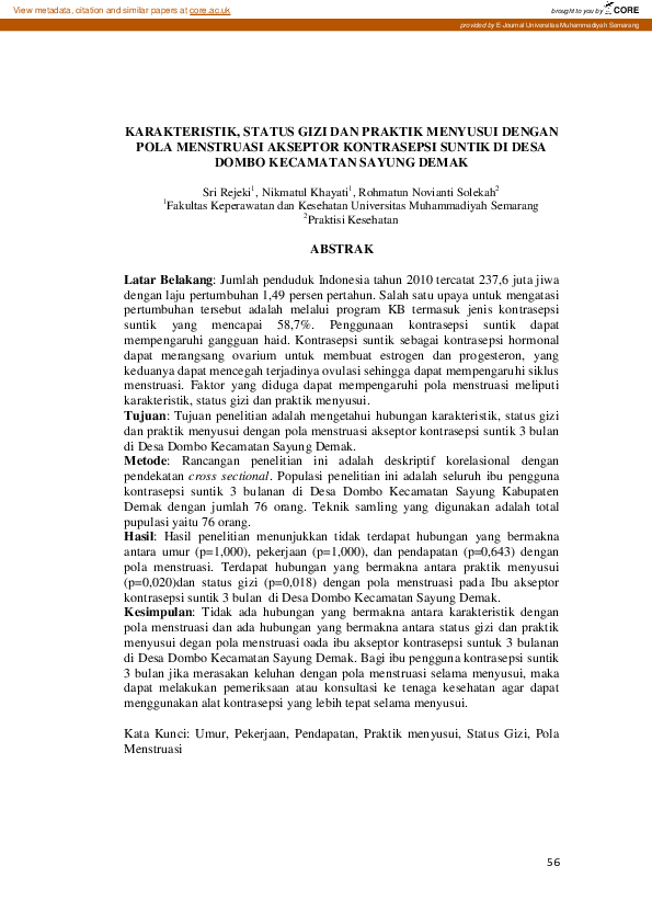 (PDF) Karakteristik, Status Gizi Dan Praktik Menyusui Dengan Pola Menstruasi Akseptor ...
