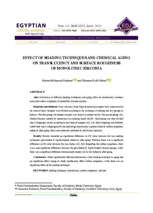 (PDF) Effect of Shading Techniques & Chemical Aging on Translucency & Surface Roughness of ...