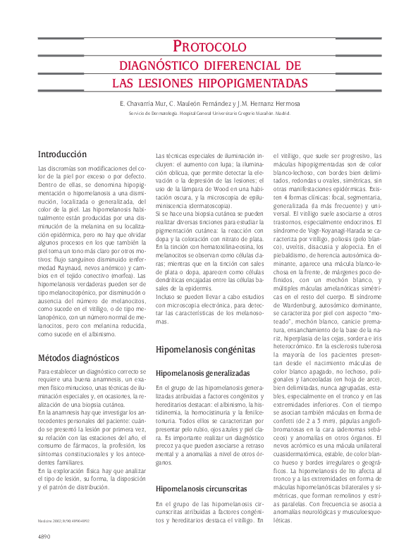 (PDF) Protocolo diagnóstico diferencial de las lesiones hipopigmentadas