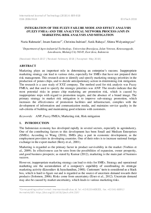 (PDF) Integration of the Fuzzy Failure Mode and Effect Analysis (Fuzzy FMEA) and the Analytical ...