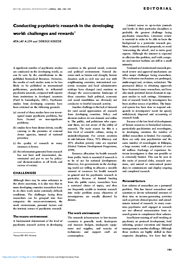 (PDF) Conducting psychiatric research in the developing world ...