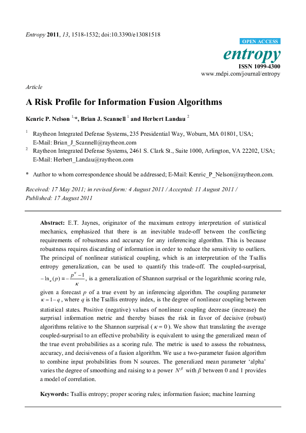 (PDF) A Risk Profile for Information Fusion Algorithms