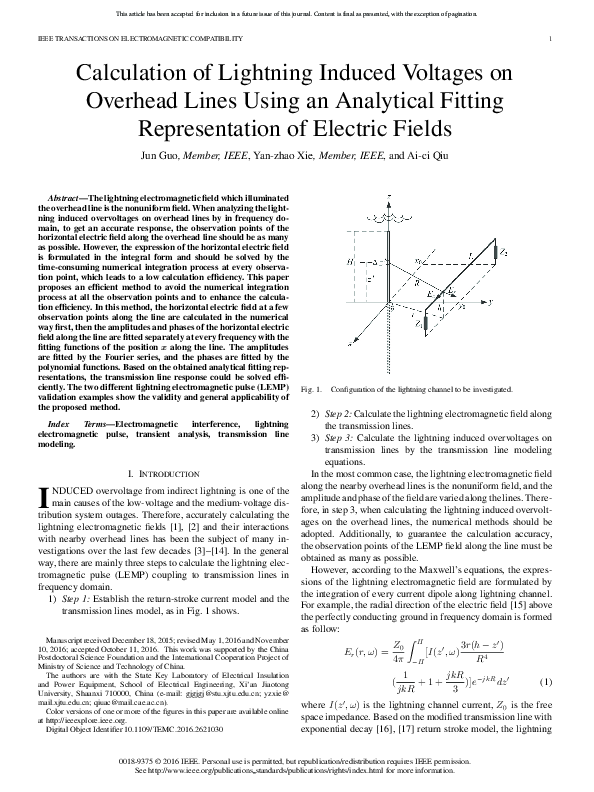 (PDF) Calculation of Lightning-Induced Voltages on Overhead Distribution Lines Including ...