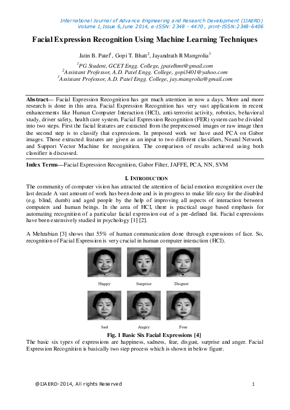 (PDF) Facial Expression Recognition Using Machine Learning Techniques