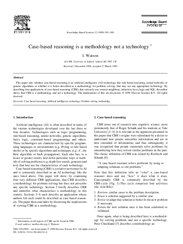 (PDF) Case-based reasoning is a methodology not a technology