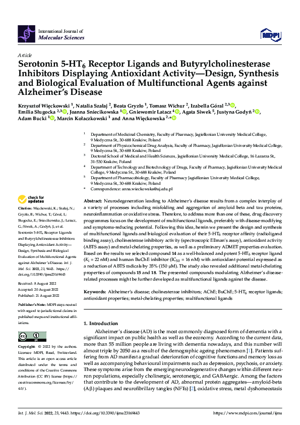 (PDF) Serotonin 5-HT6 Receptor Ligands and Butyrylcholinesterase ...