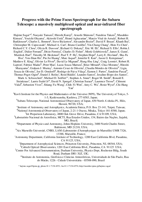 (PDF) Progress with the Prime Focus Spectrograph for the Subaru ...
